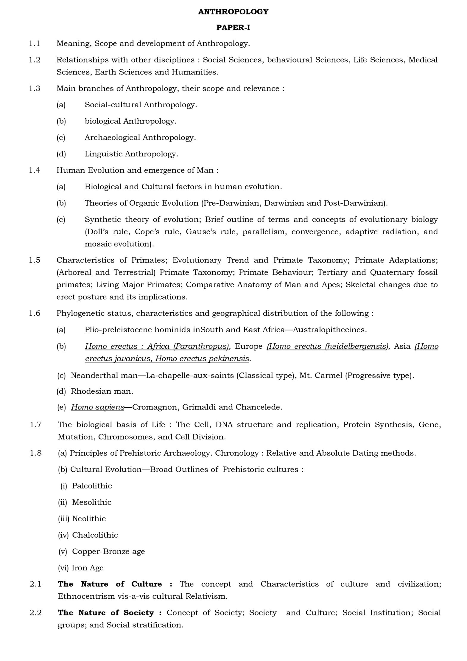 UPSC Anthropology Syllabus for Optional Paper 1 & 2, PDF, 2023