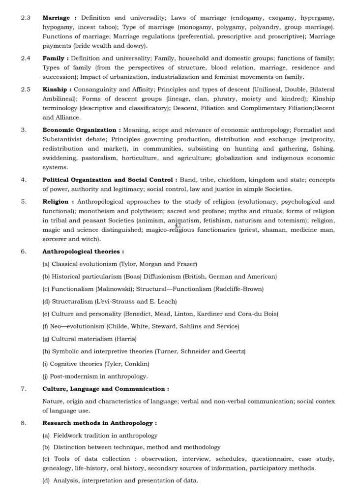 UPSC Anthropology Syllabus for Optional Paper 1 & 2, PDF, 2023