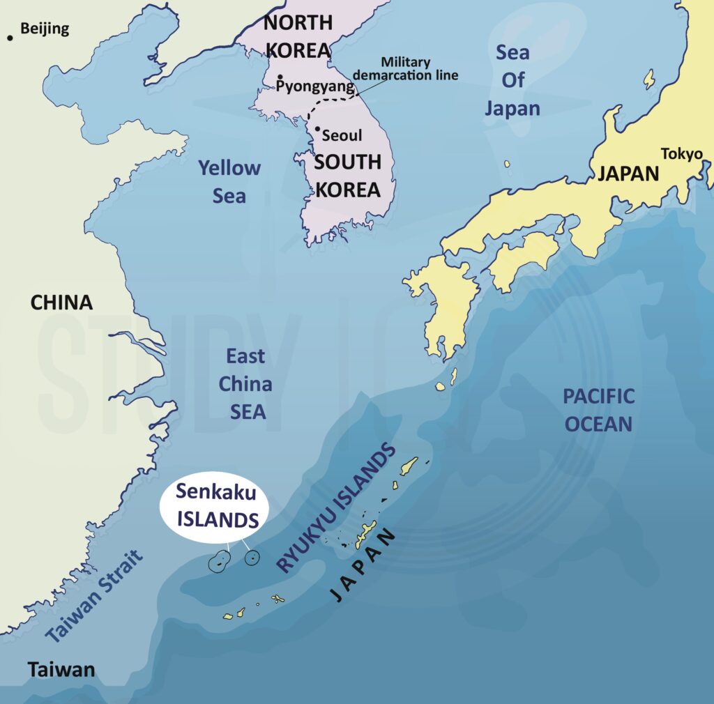 East China Sea Map Countries Dispute Senkaku s