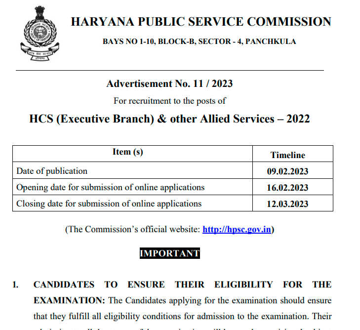 HPSC HCS Notification 2023 Out for 95 Vacancies