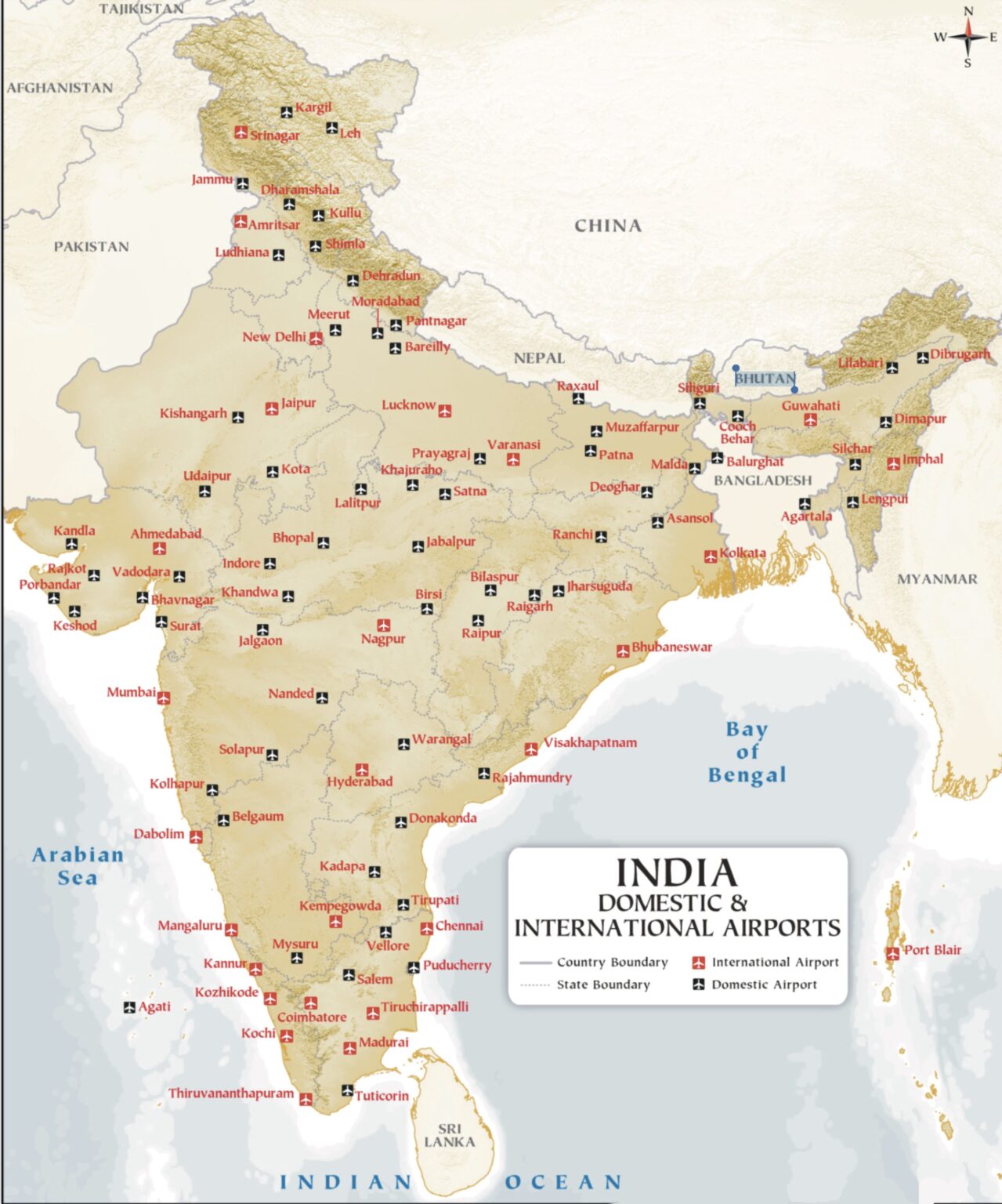 List of Airports in India, Domestic & International Airports