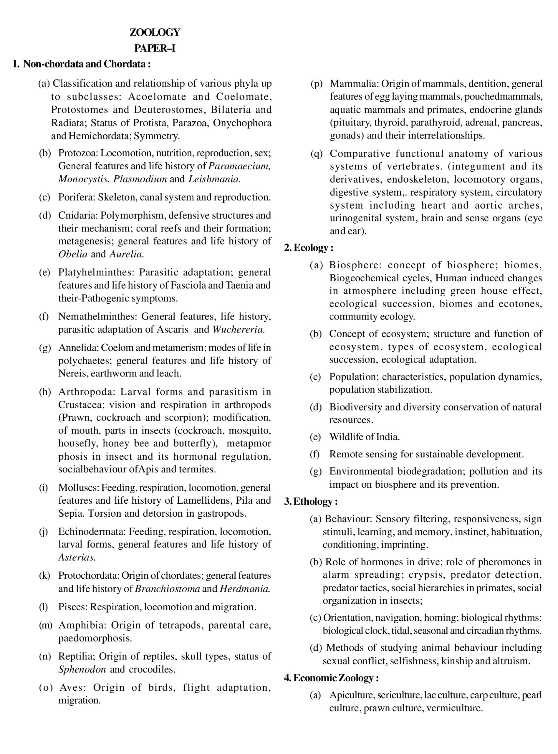 UPSC Zoology Syllabus for IAS Mains 2023, Download Paper 1 & 2 PDF