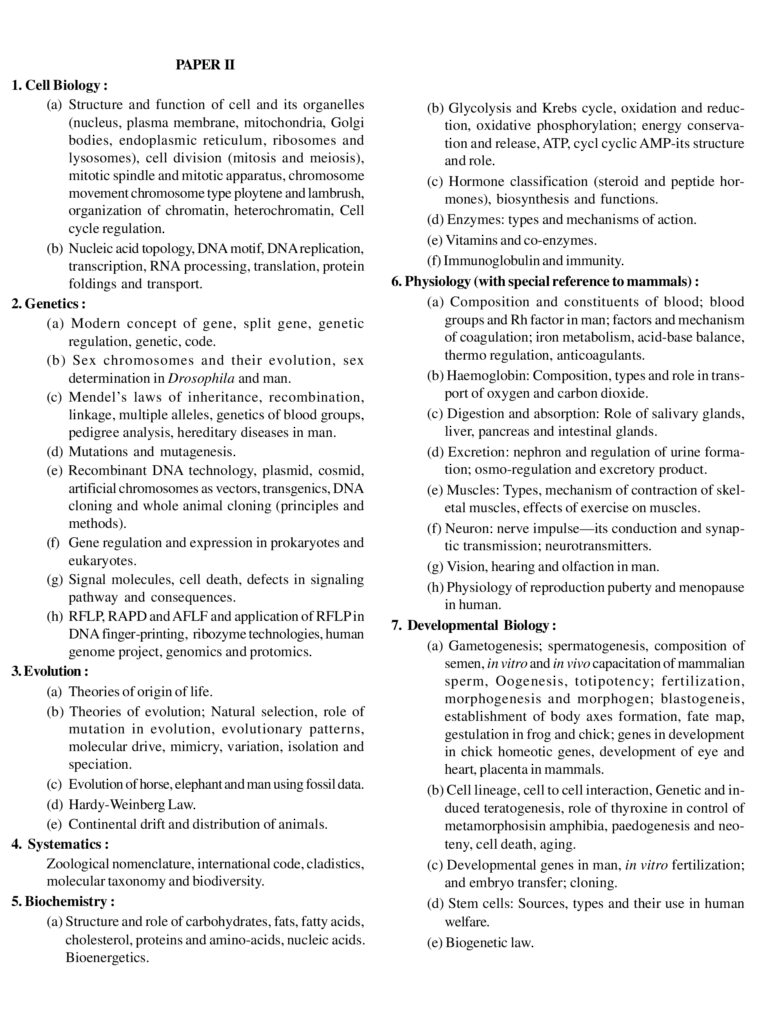 UPSC Zoology Syllabus for IAS Mains 2023, Download Paper 1 & 2 PDF