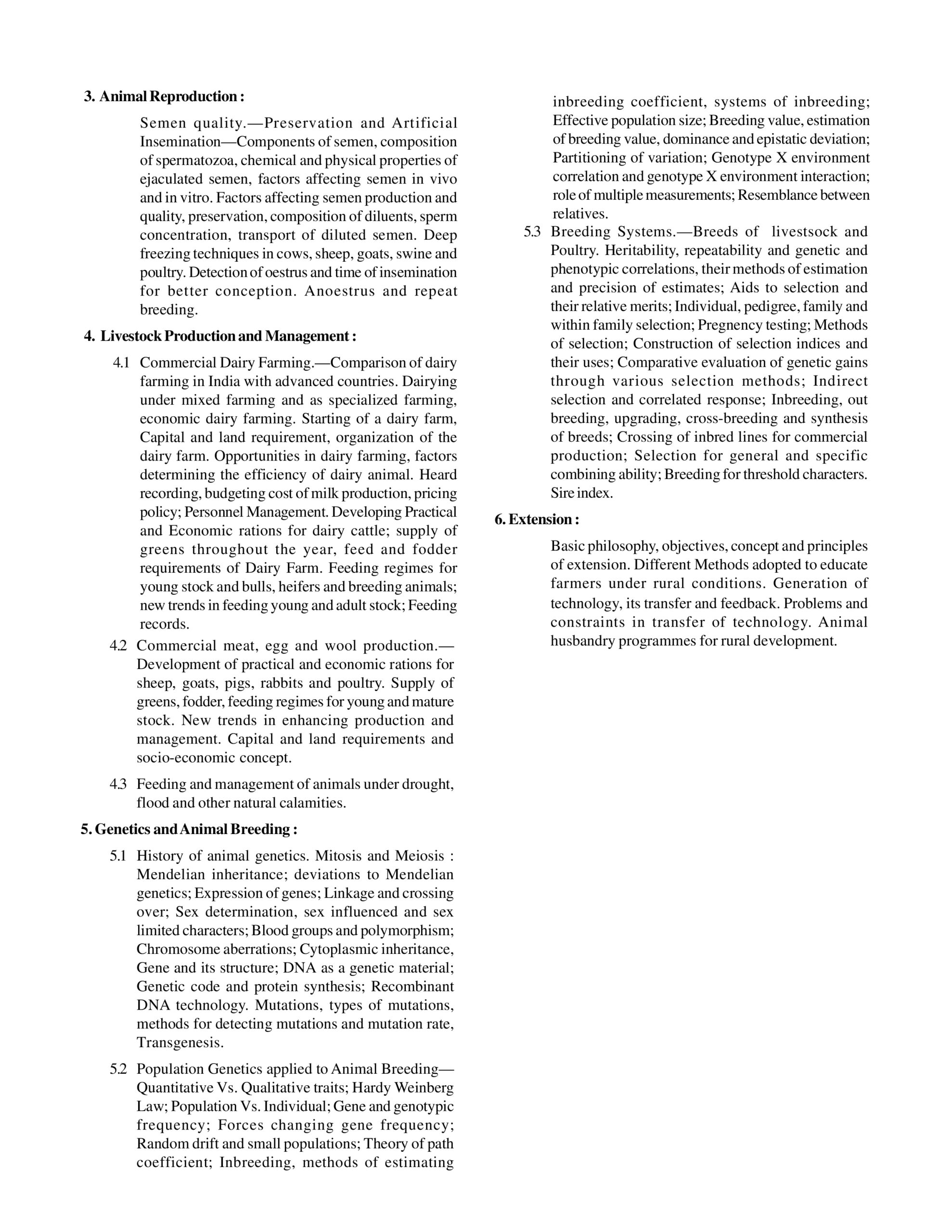 UPSC Animal Husbandry & Veterinary Sciences Syllabus for IAS Mains