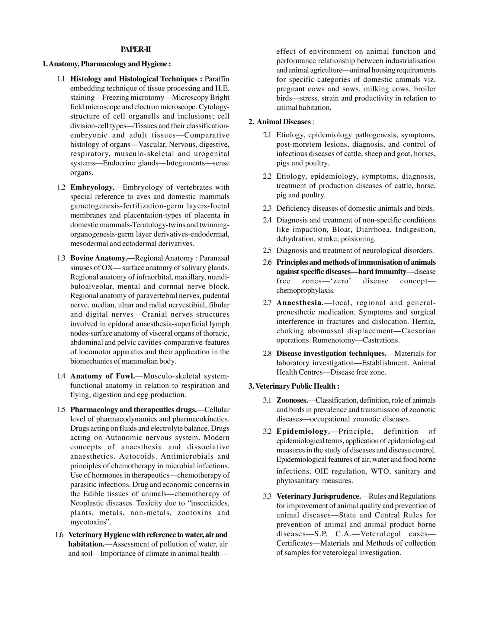 UPSC Animal Husbandry & Veterinary Sciences Syllabus for IAS Mains