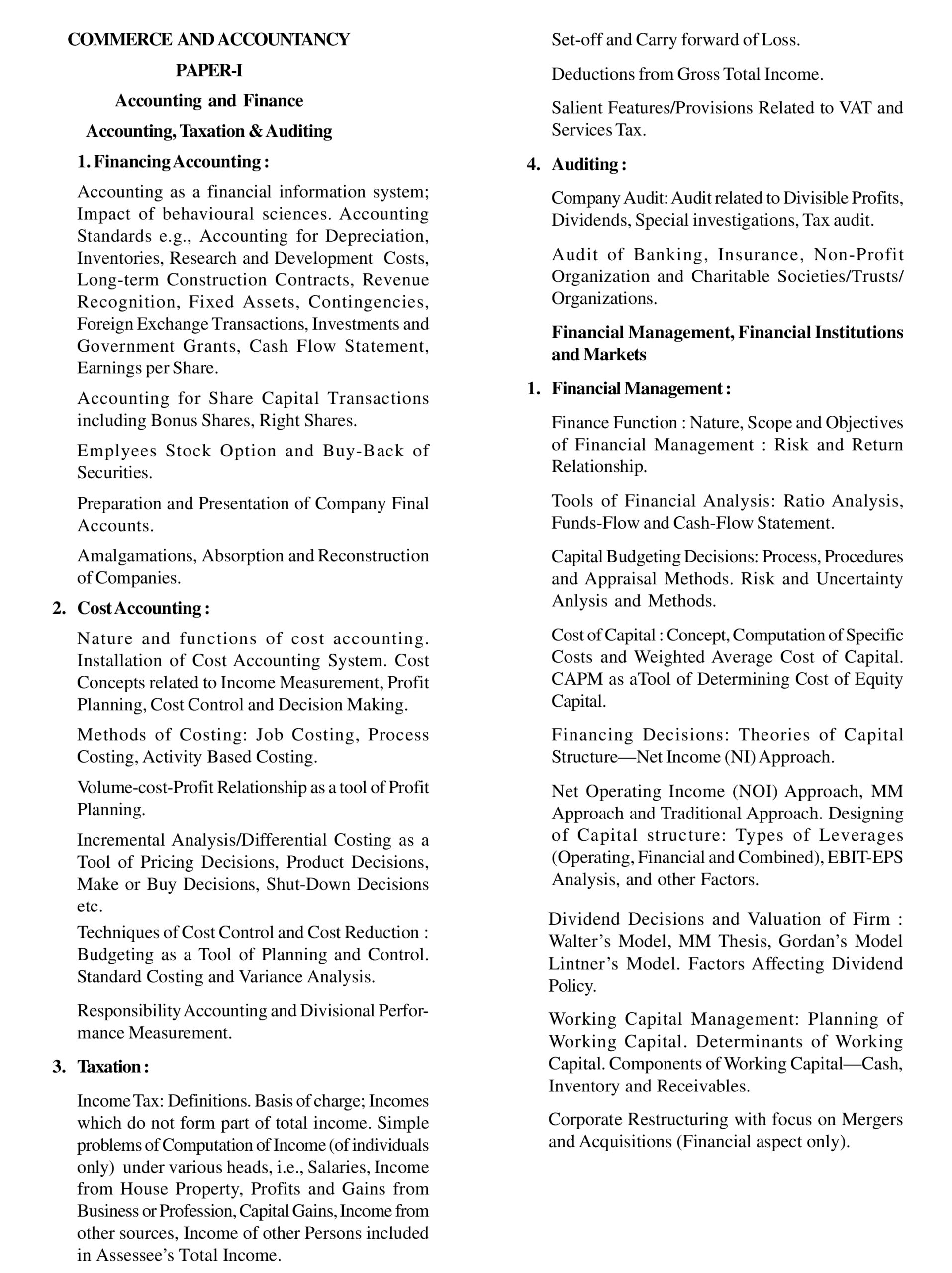 UPSC Commerce & Accountancy Syllabus for IAS Mains 2023