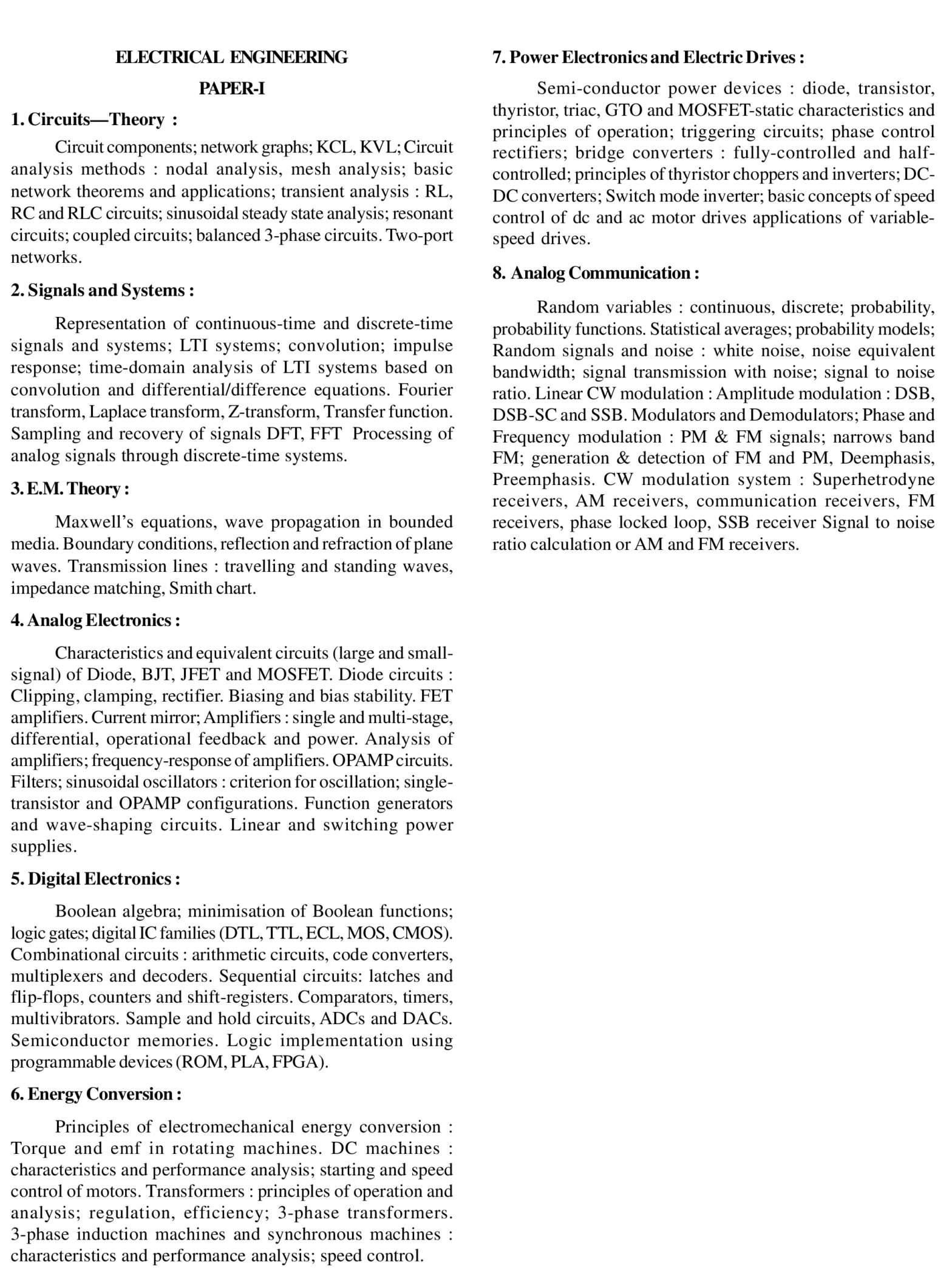 UPSC Electrical Engineering Syllabus For IAS Mains 2023 PDF