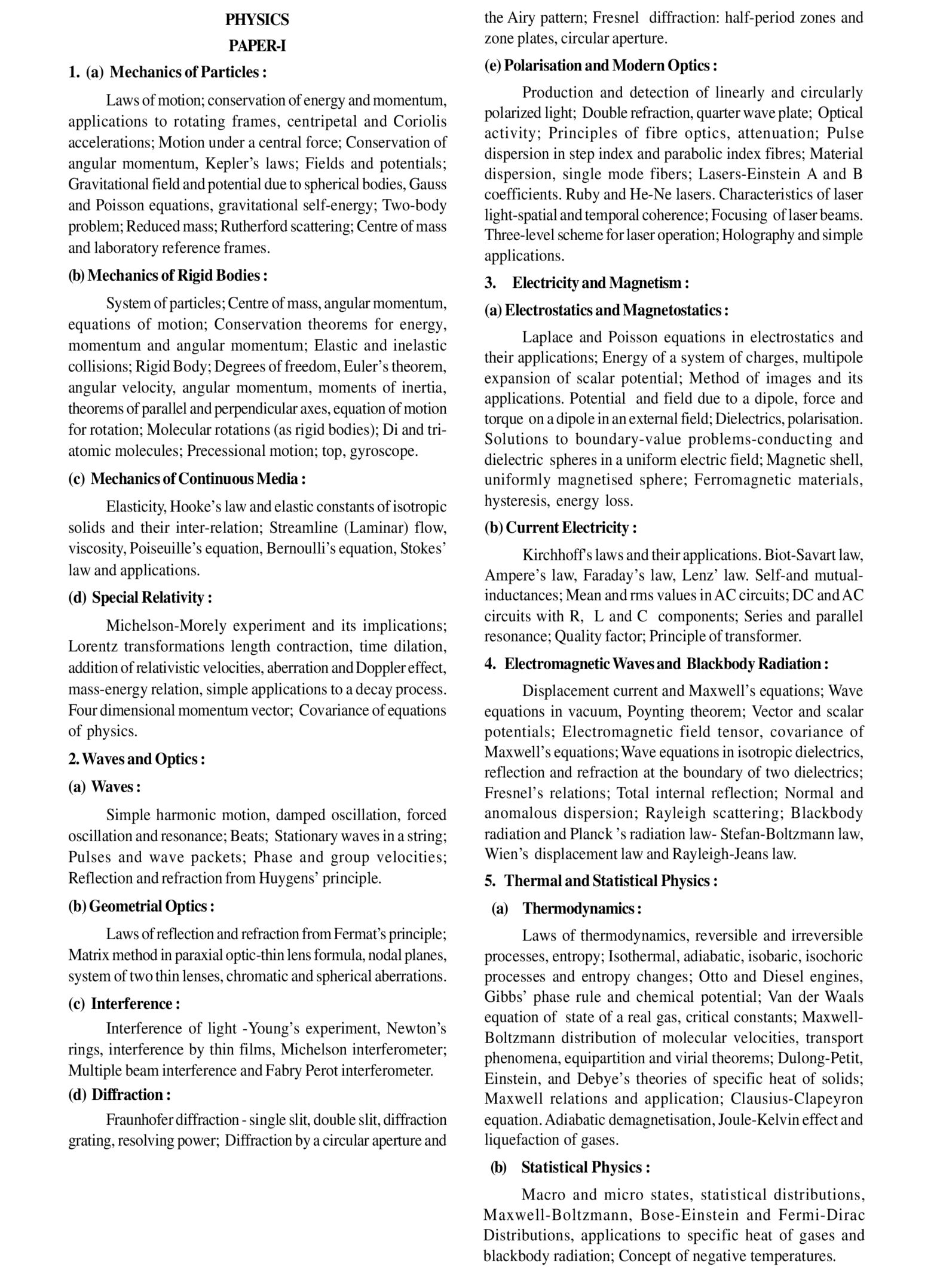 UPSC Physics Optional Syllabus for IAS Mains 2023, Download PDF