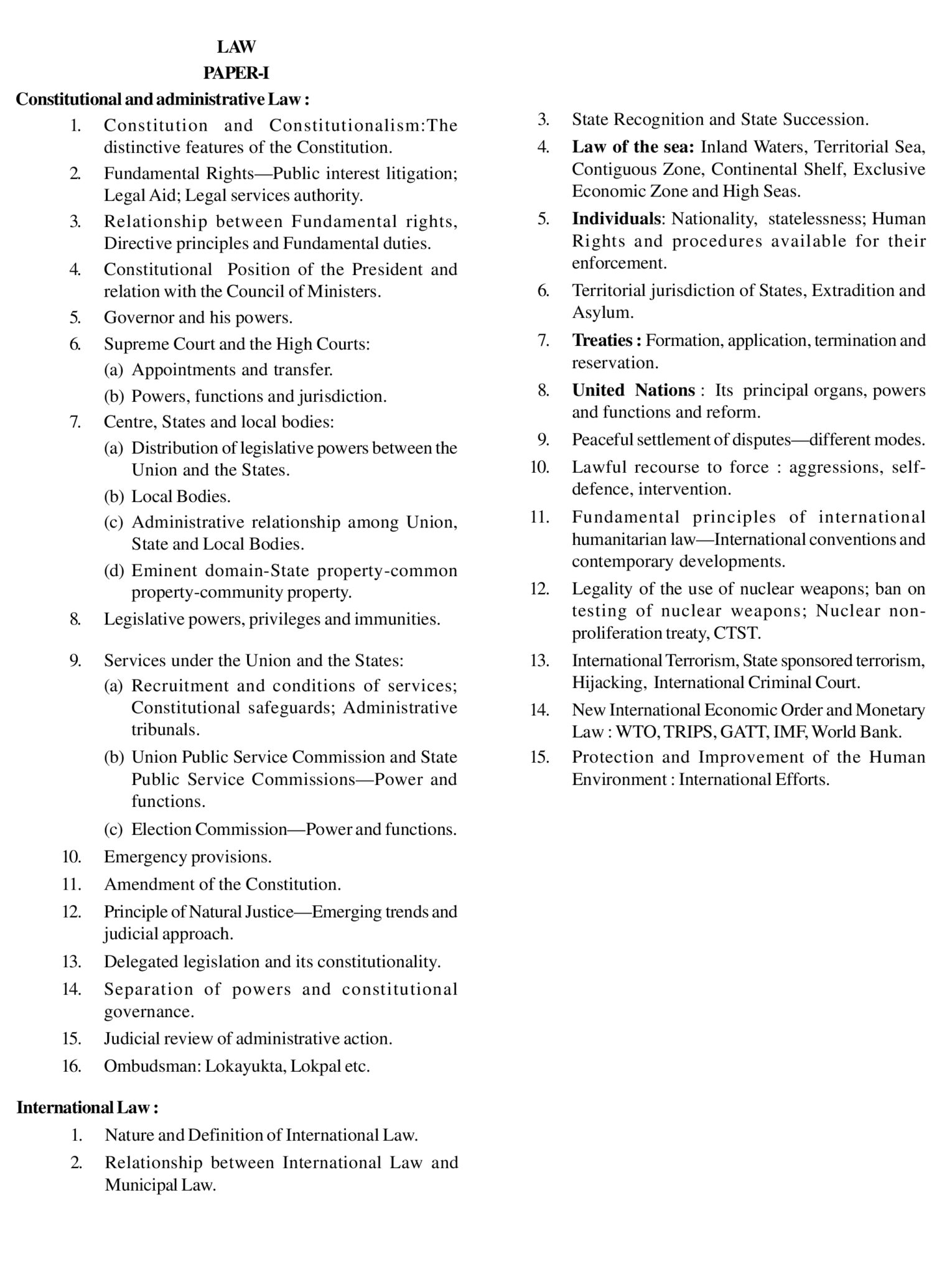 UPSC Law Syllabus for IAS Mains 2023, Download Paper 1 & 2 PDF