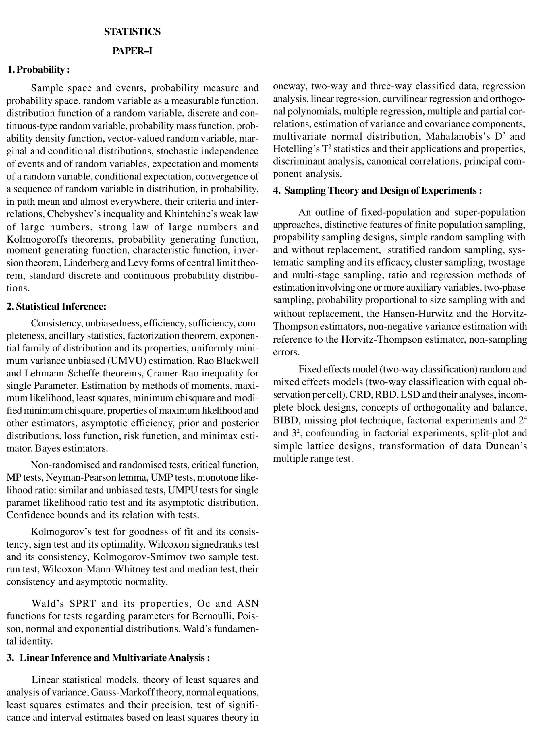 UPSC Statistics Syllabus for IAS Mains 2023, Download PDF