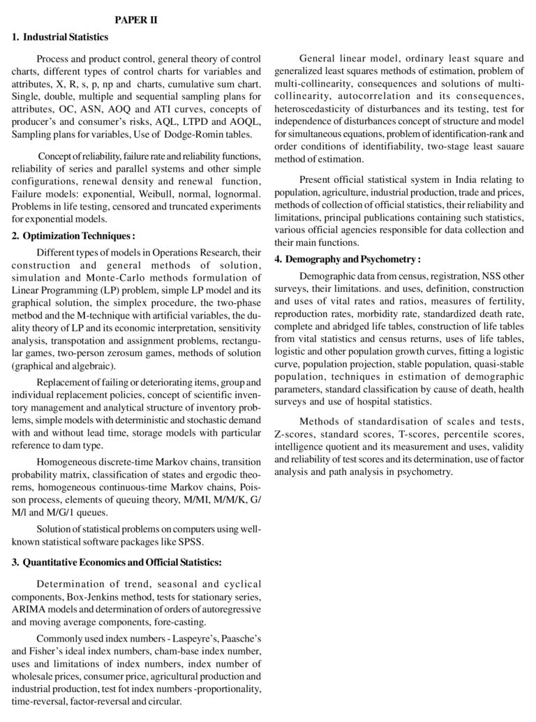 UPSC Statistics Syllabus for IAS Mains 2023, Download PDF