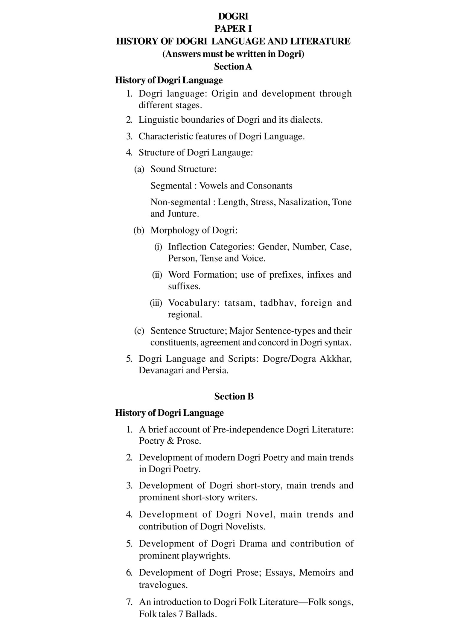 UPSC Dogri Literature Syllabus for IAS Mains 2023, Download PDF