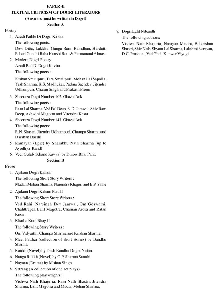 UPSC Dogri Literature Syllabus for IAS Mains 2023, Download PDF
