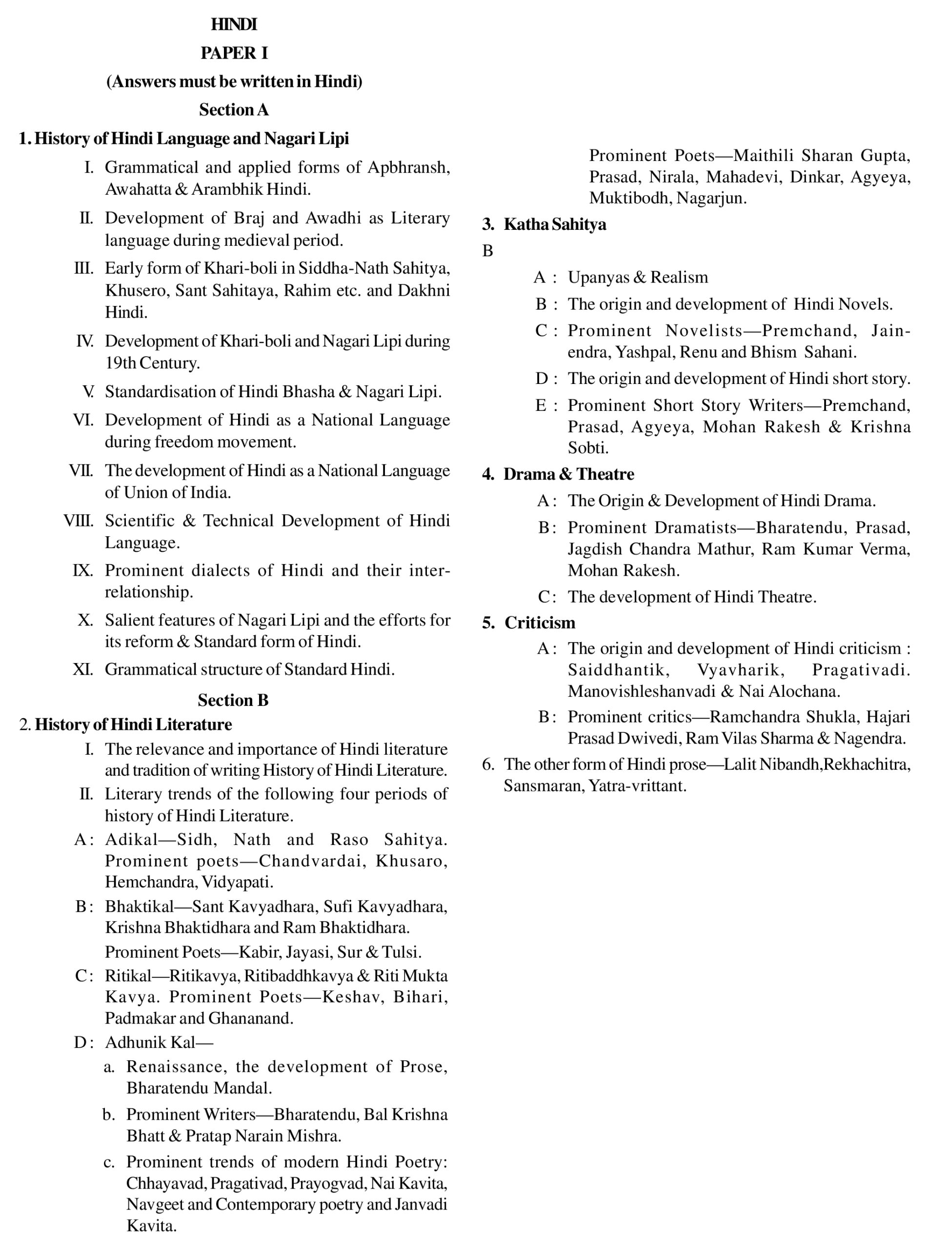 UPSC Hindi Literature Syllabus for IAS Mains 2023, Download Paper 1 & 2 PDF