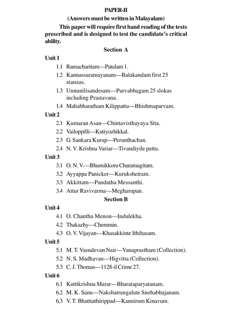 UPSC Malayalam Literature Syllabus For IAS Mains 2023, Download PDF