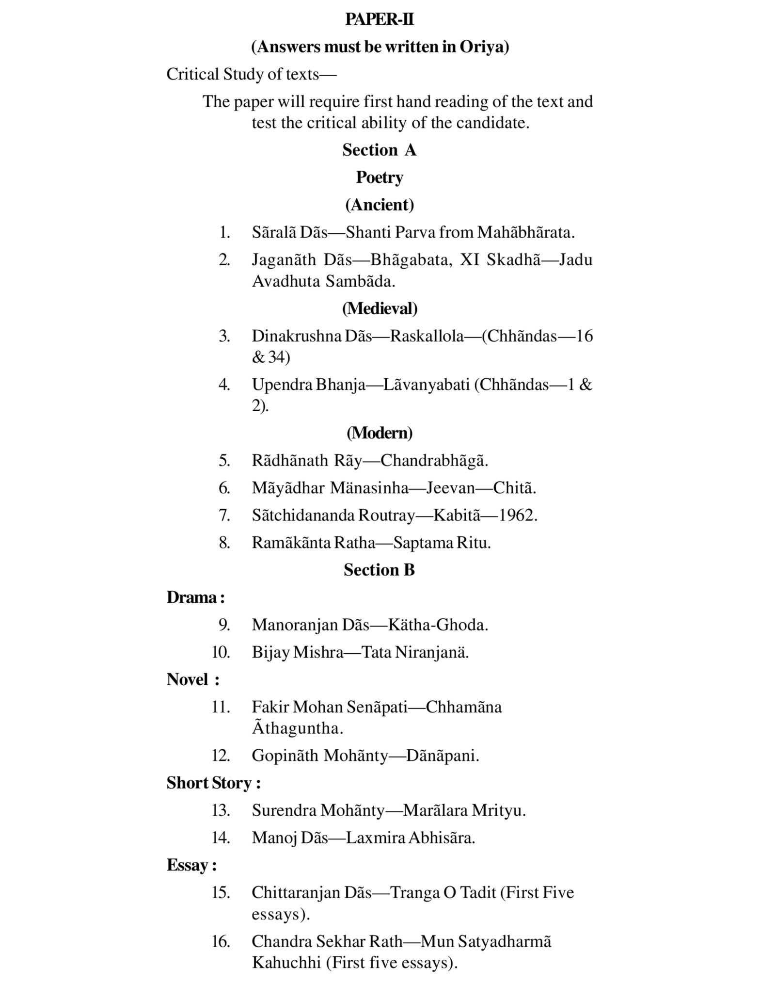 UPSC Odia Literature Syllabus For IAS Mains 2023, Download PDF