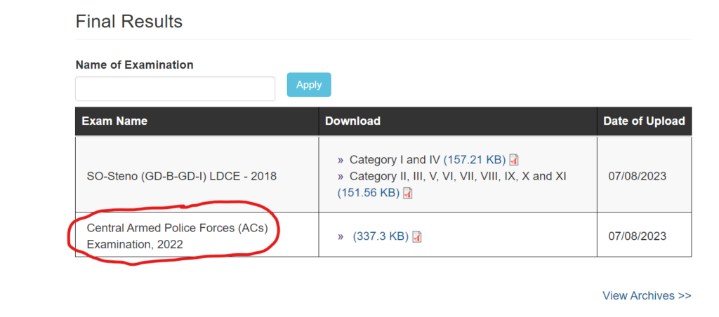 UPSC CAPF AC Result 2022 Out, Check Download Link
