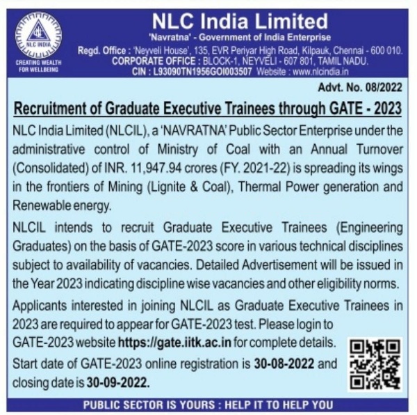 NLC Recruitment Through GATE 2023