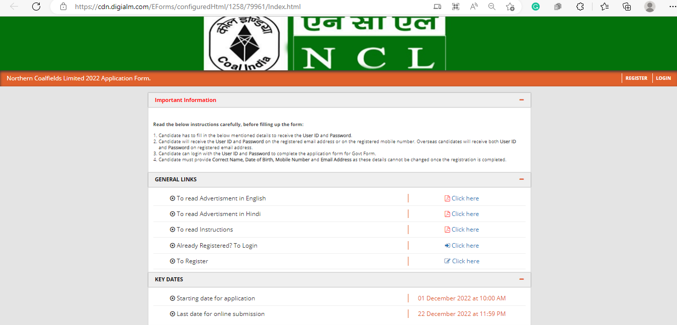 NCL Mining Sirdar Recruitment 2022 Apply Online, Application Starts for 405 Vacancies