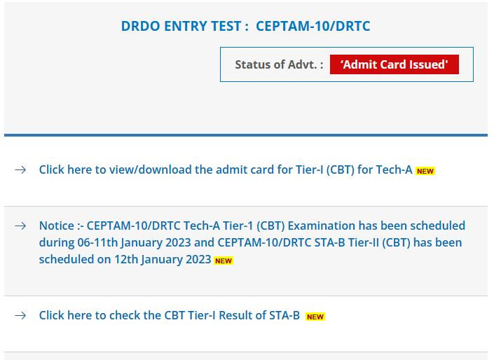 DRDO CEPTAM 10 Exam Date 2023 for STA B Tier II Download PDF