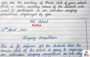 Notice Writing format of Class 12, 10 with Examples