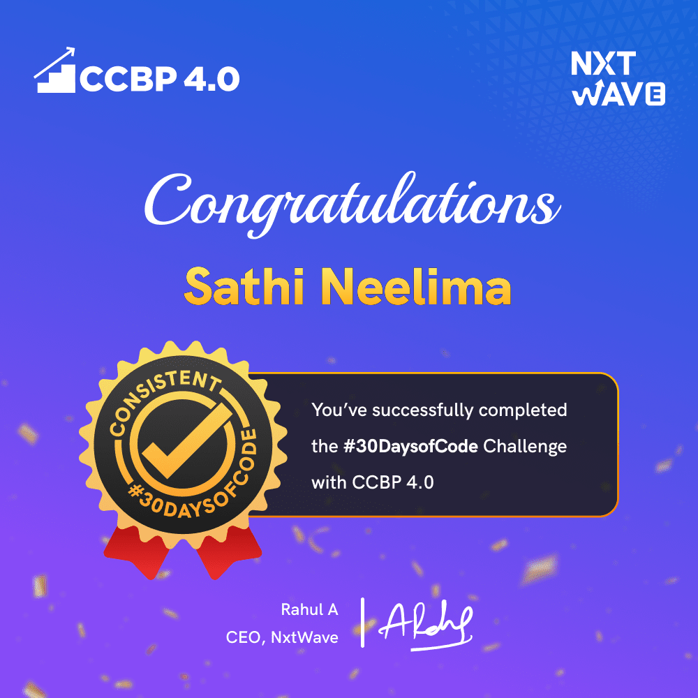 Sathi Neelima - CCBPian at NxtWave | Aspiring MERN full stack developer | Knows Python, SQL ...