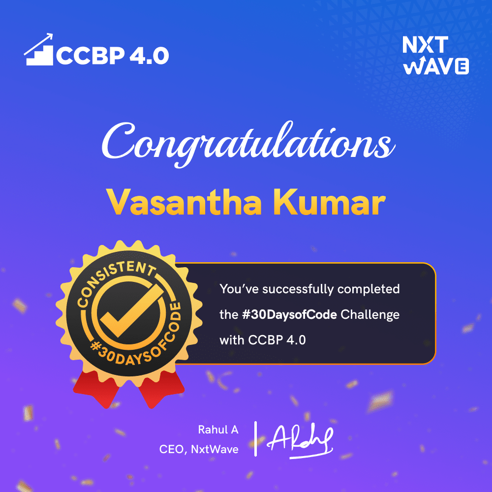 Vasanth Kumar Indugu - Aspiring MERN Stack Developer | CCBPian at NxtWave | Python, SQL, React ...