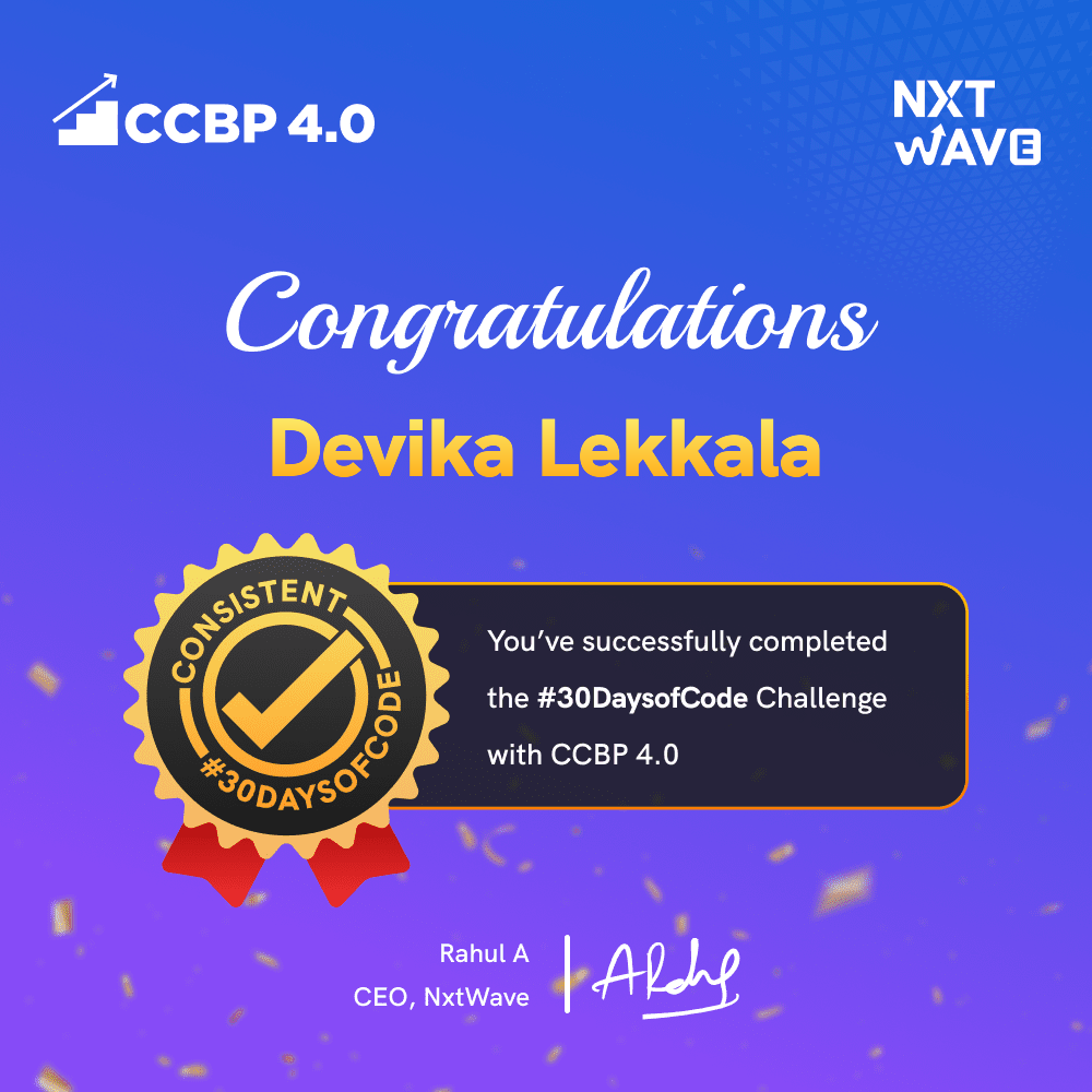 Devika L. - Full Stack Development trainee | CCBPain at NxtWave | React JS | LinkedIn