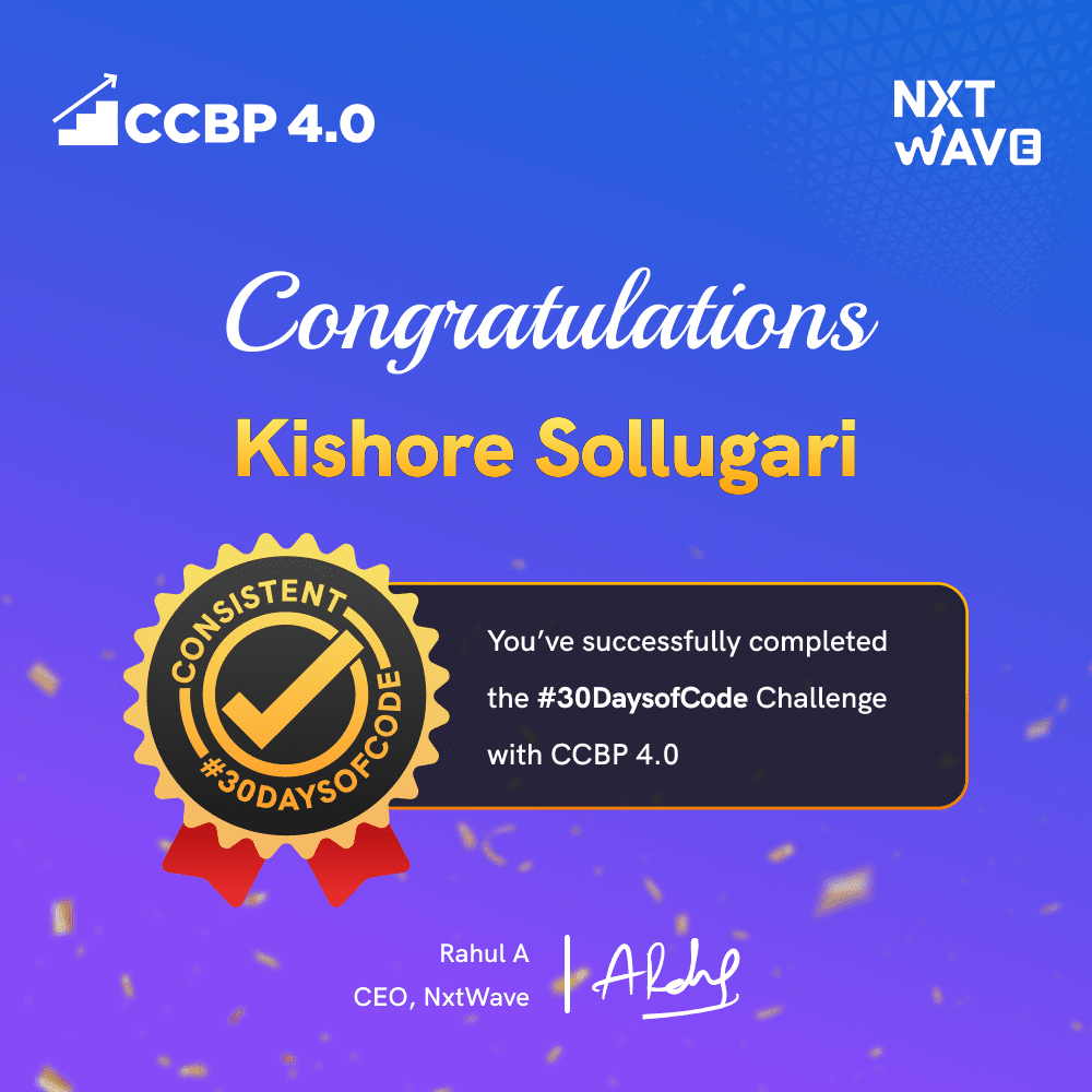 Kishore Sollugari - Full Stack Development Trainee | CCBPian at NxtWave | React JS, Frontend ...