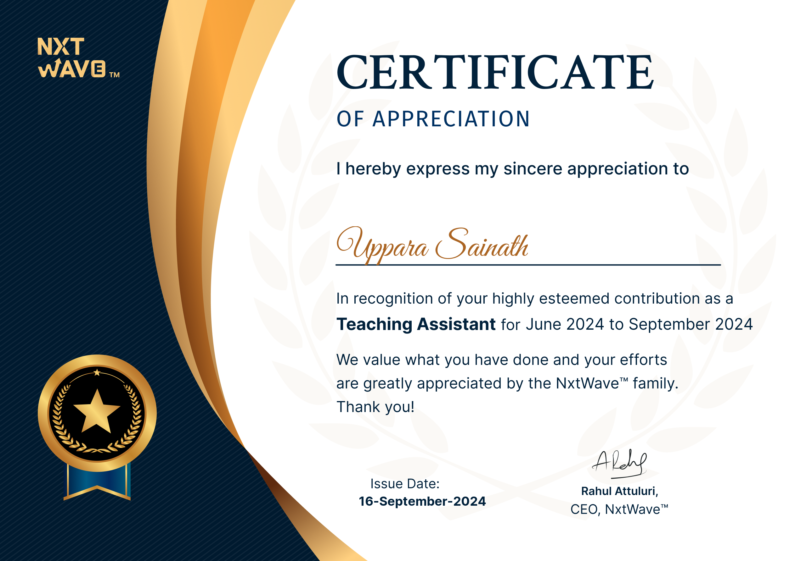 Uppara Sainath - --Fellow at NxtWave’s CCBP 4.0 Academy | Knows Front End Development |Python ...