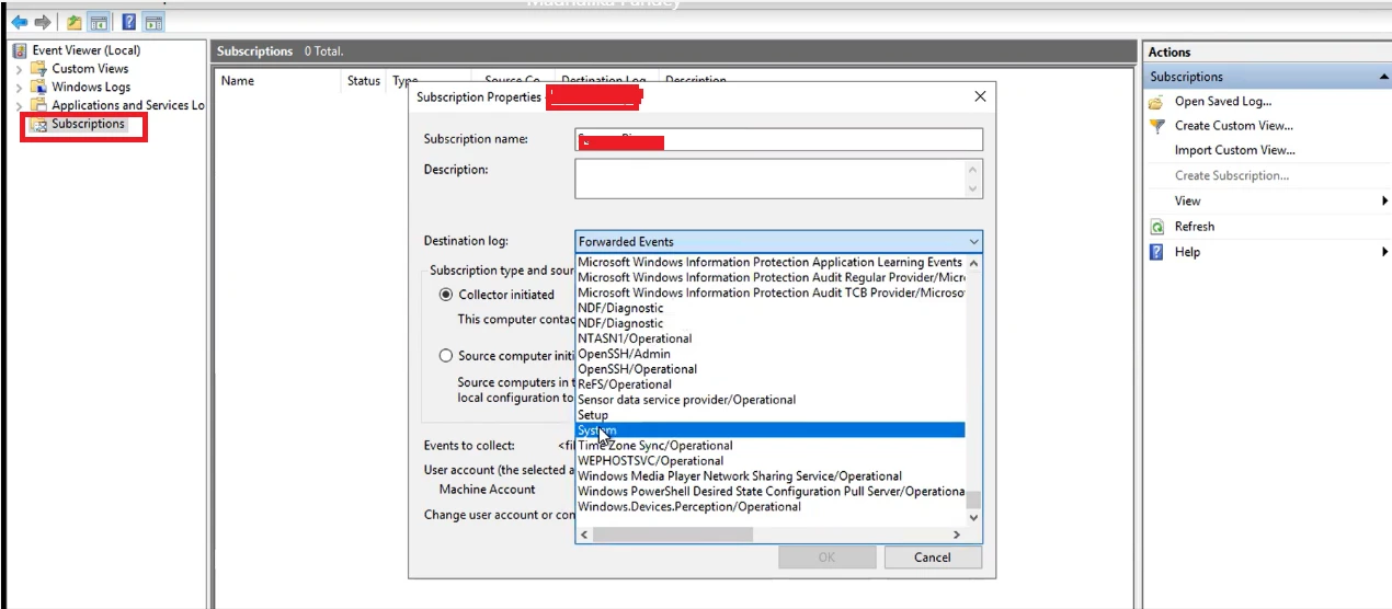 Event Collection at Windows Collector Server : Support Services