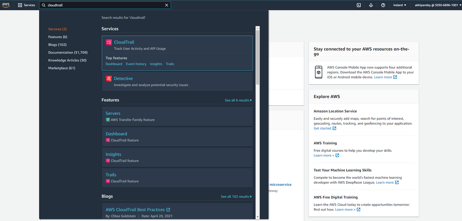 AWS CloudTrail Configuration : Support Services