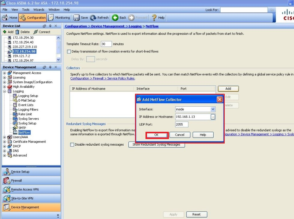 Configuring NetFlow On The Cisco ASA With ASDM : Support Services