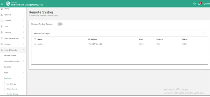 Seqrite Firewall Remote Syslog Configuration : Support Services