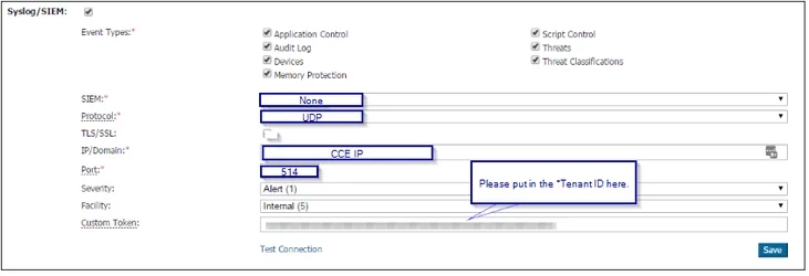Device Config: Cylance - Syslogs Forwarding : Support Services