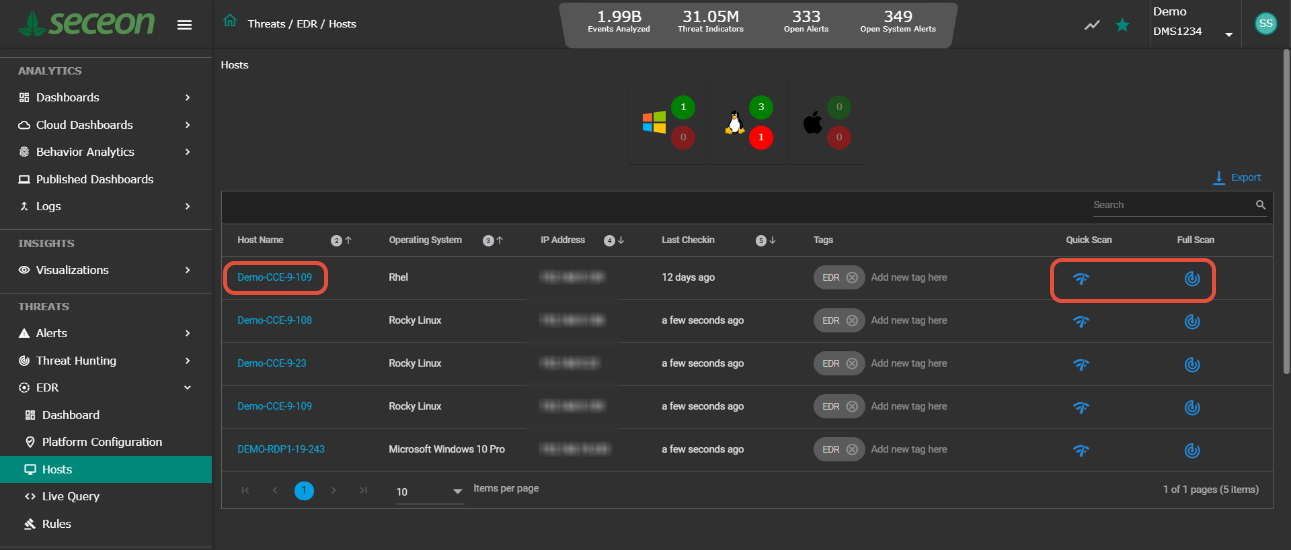 EDR Host scan- Quick & Full : Support Services