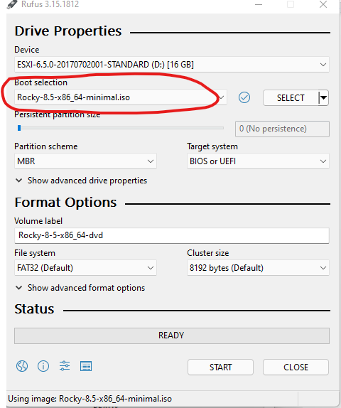 Rocky Linux OS - Booting an external USB with the ISO : Support Services