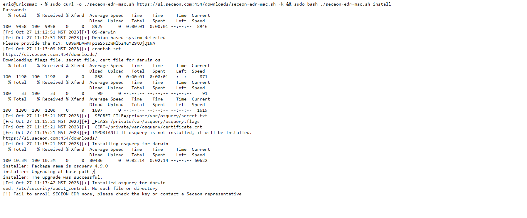 How to troubleshoot if SECEON_EDR fail to enroll for MAC system : Support Services