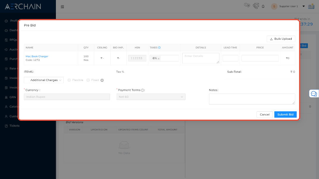 How to accept and submit bids on Auctions? : Aerchain.io