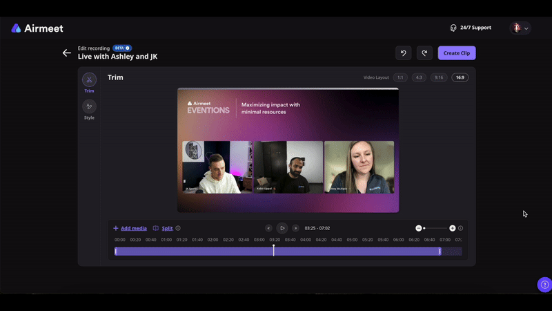 How to edit and create clips for your Session Recorded Videos in Airmeet? : Airmeet