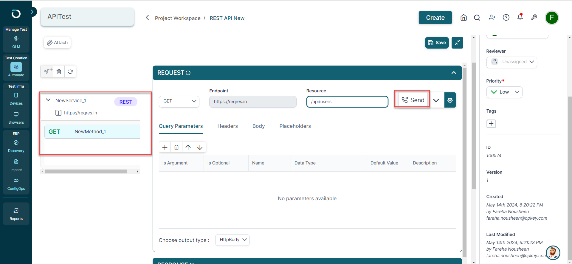 Creating REST API Method in Opkey