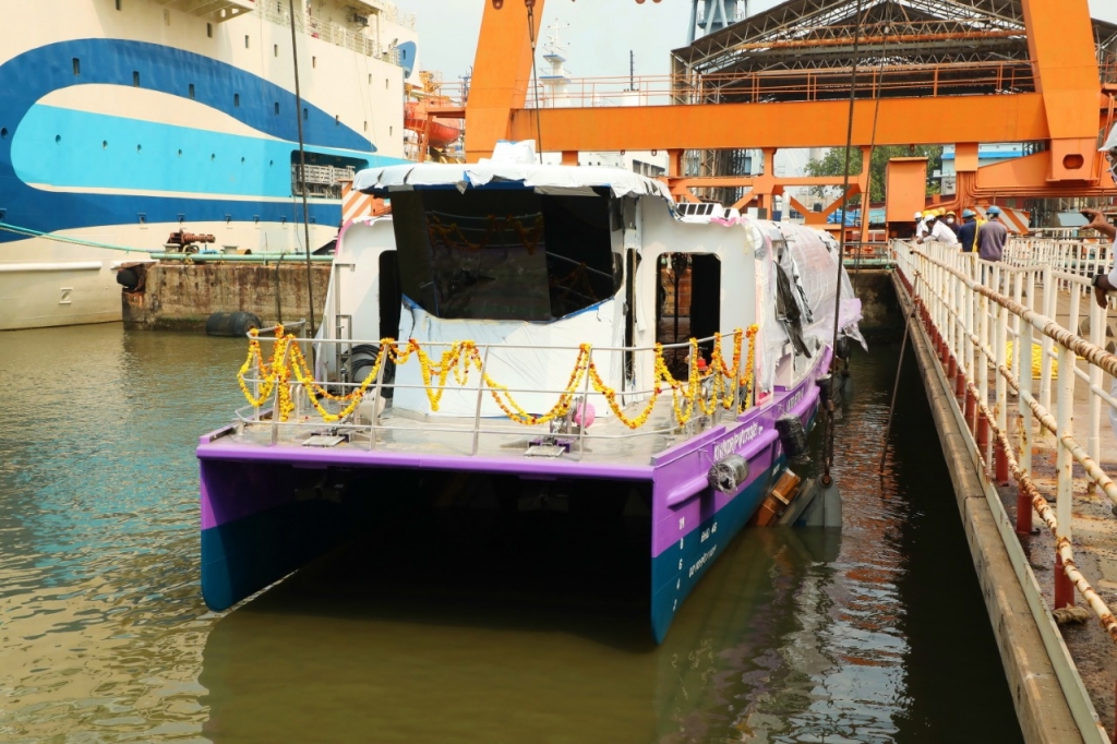 20210414- First Water Metro Boat launched at Cochin Shipyard Limited on ...