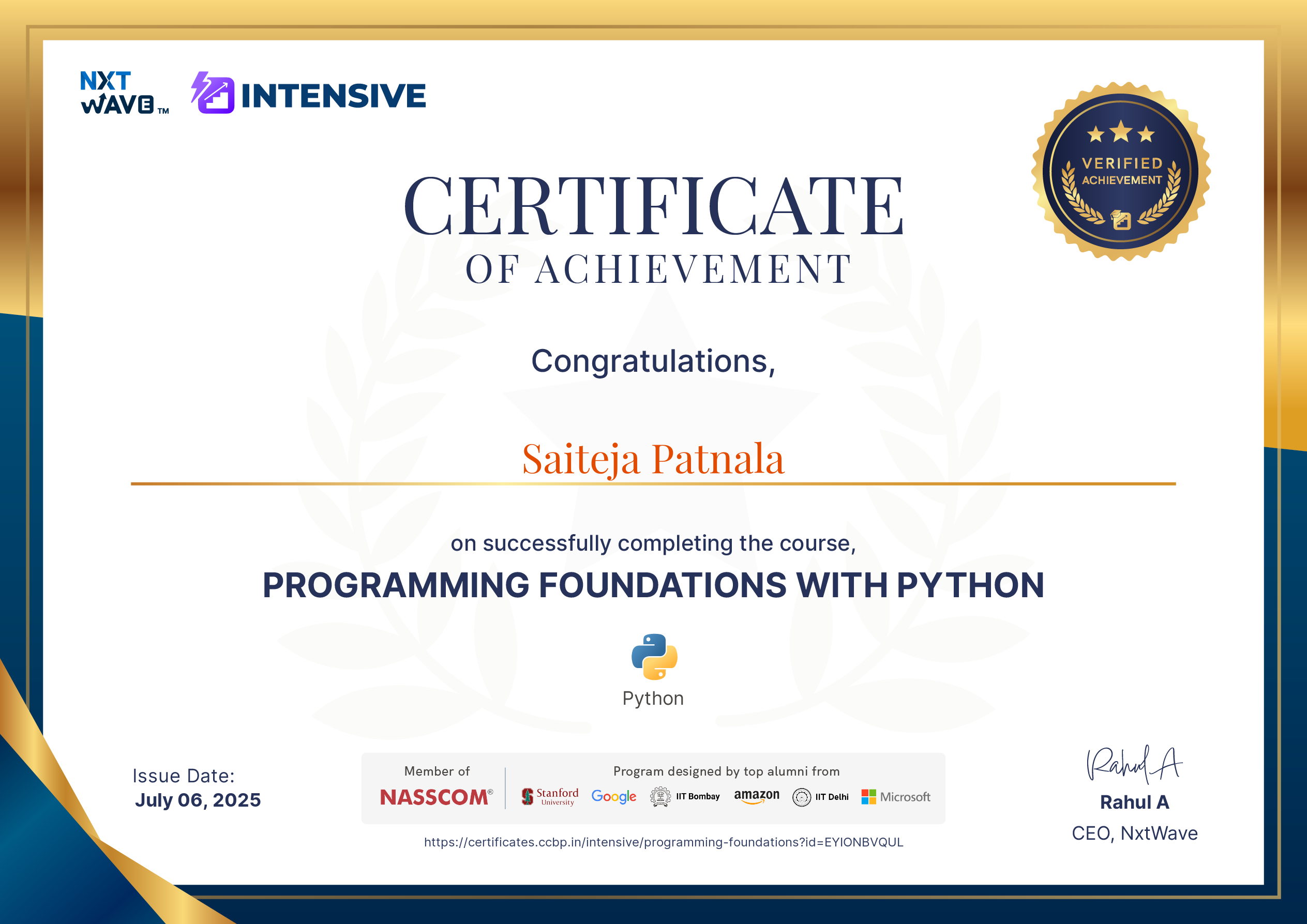 Saiteja Patnala - Aspiring MERN Stack Developer | CCBPian at NxtWave ...