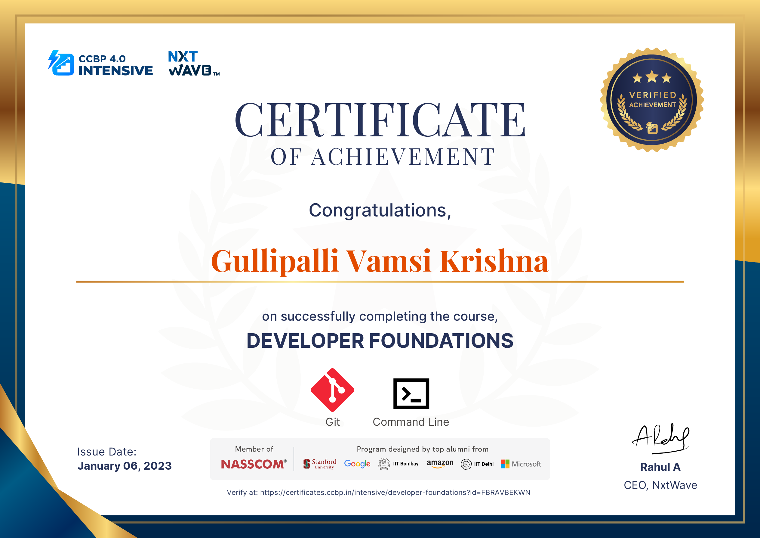 Vamsi Krishna Gullipalli - Full Stack Developer Trainee |CCBPian at NxtWave | React JS, Frontend ...