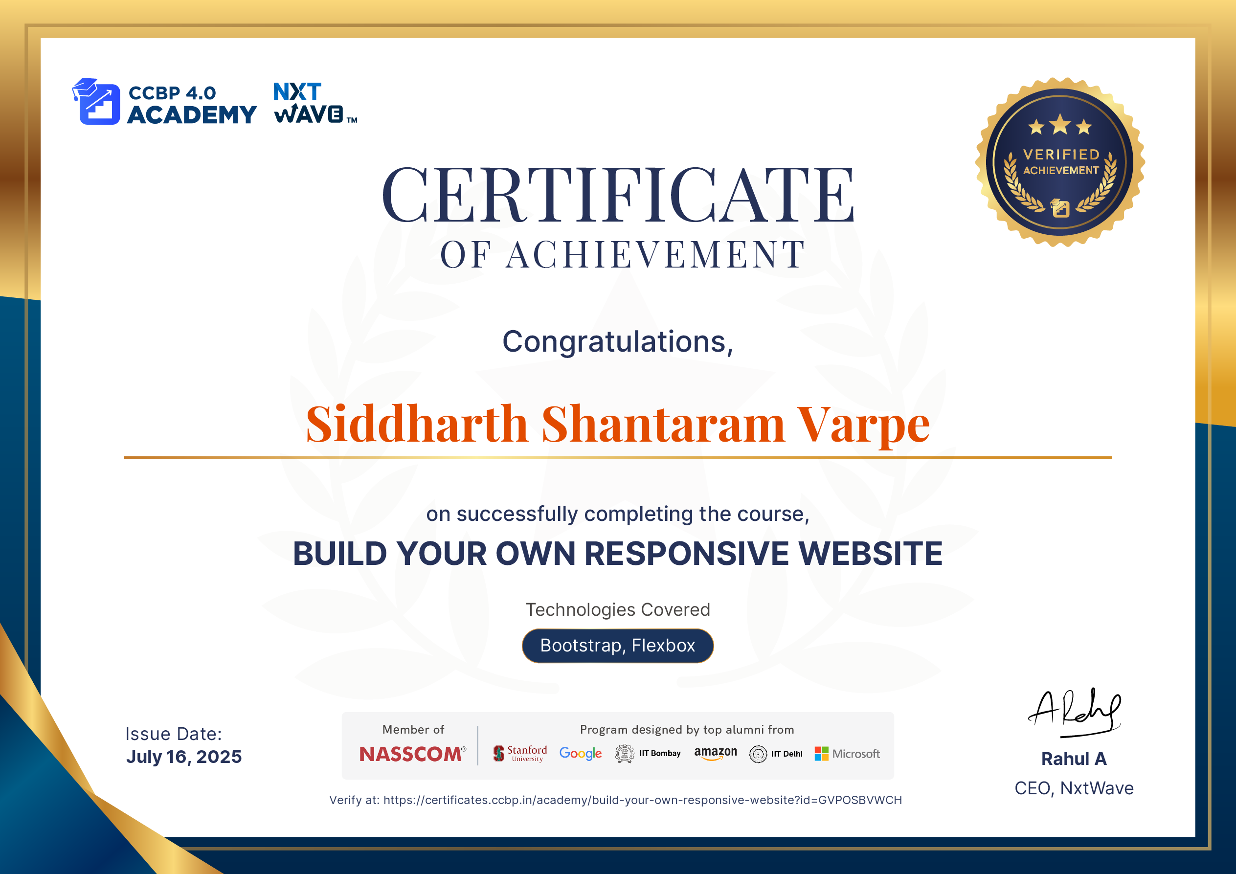 Siddharth Varpe - Fellow at NxtWave's CCBP Academy | Python, Full-Stack Development | 4.0 ...