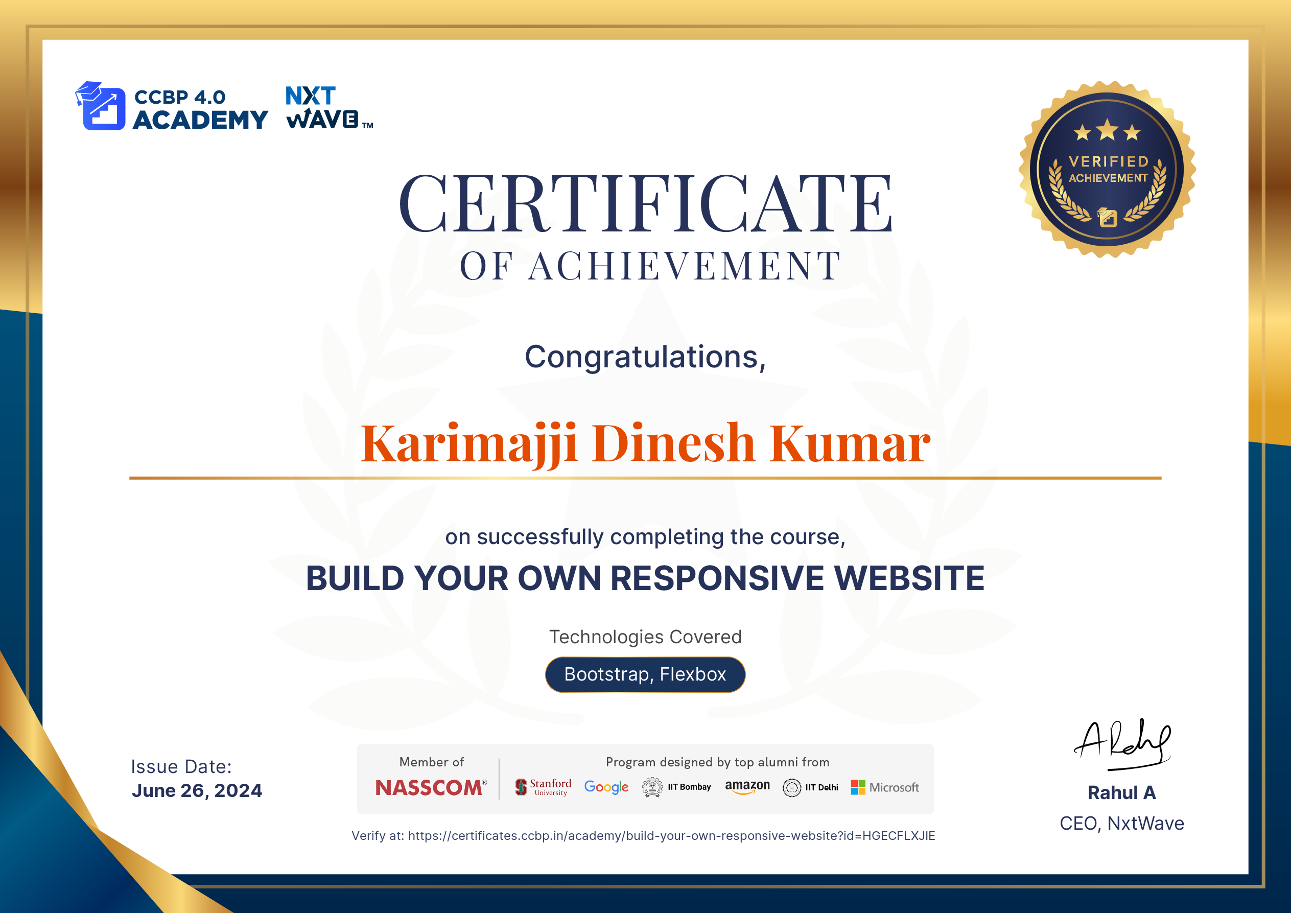Dinesh kumar karimajji - Fellow at NXTWAVE CCBP Academy | Full stack developer,Python , Front ...