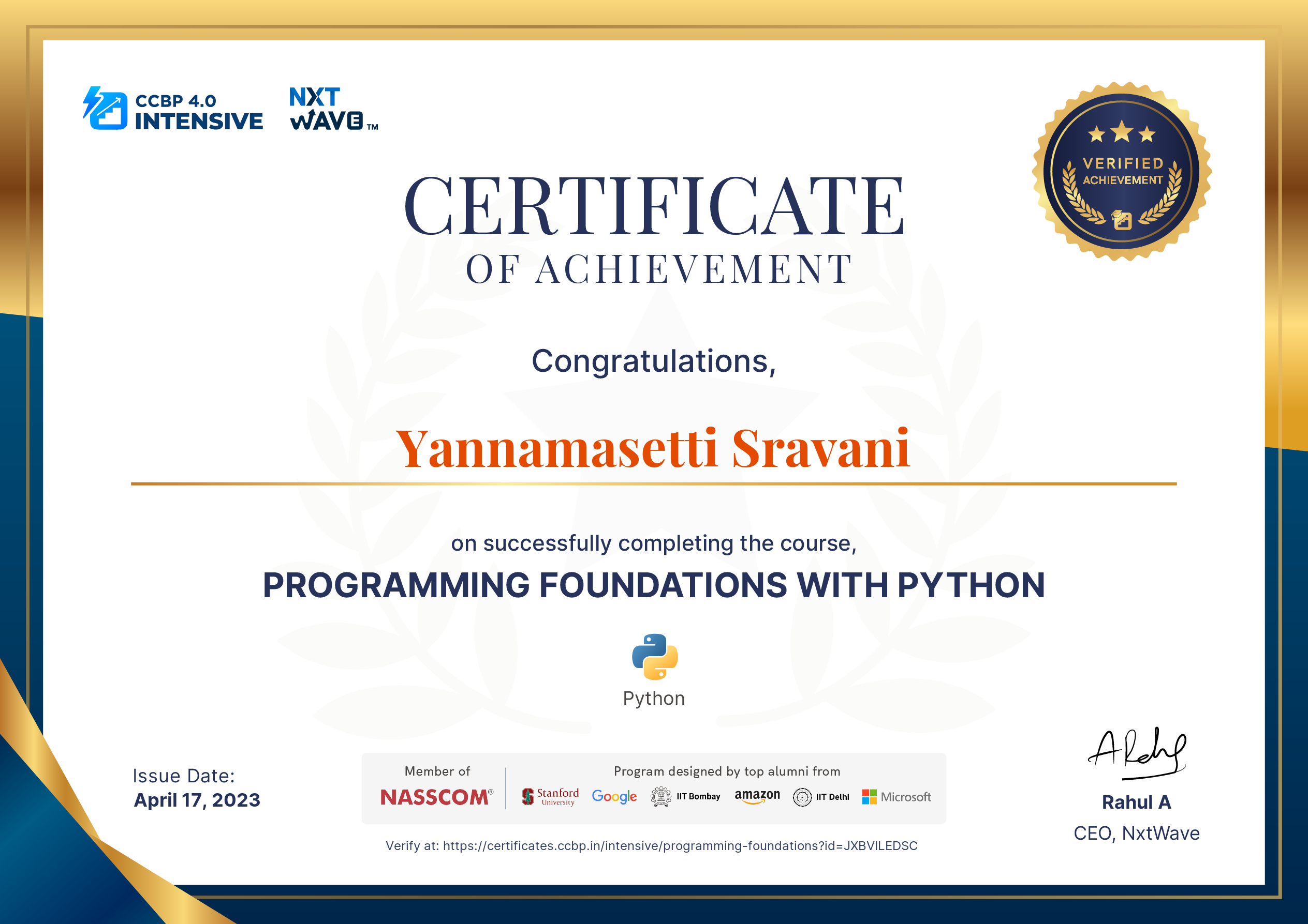 Sravani Yannamasetti - Fellow at NxtWave's CCBP 4.0 Intensive | Python, SQL ,Javasript | LinkedIn