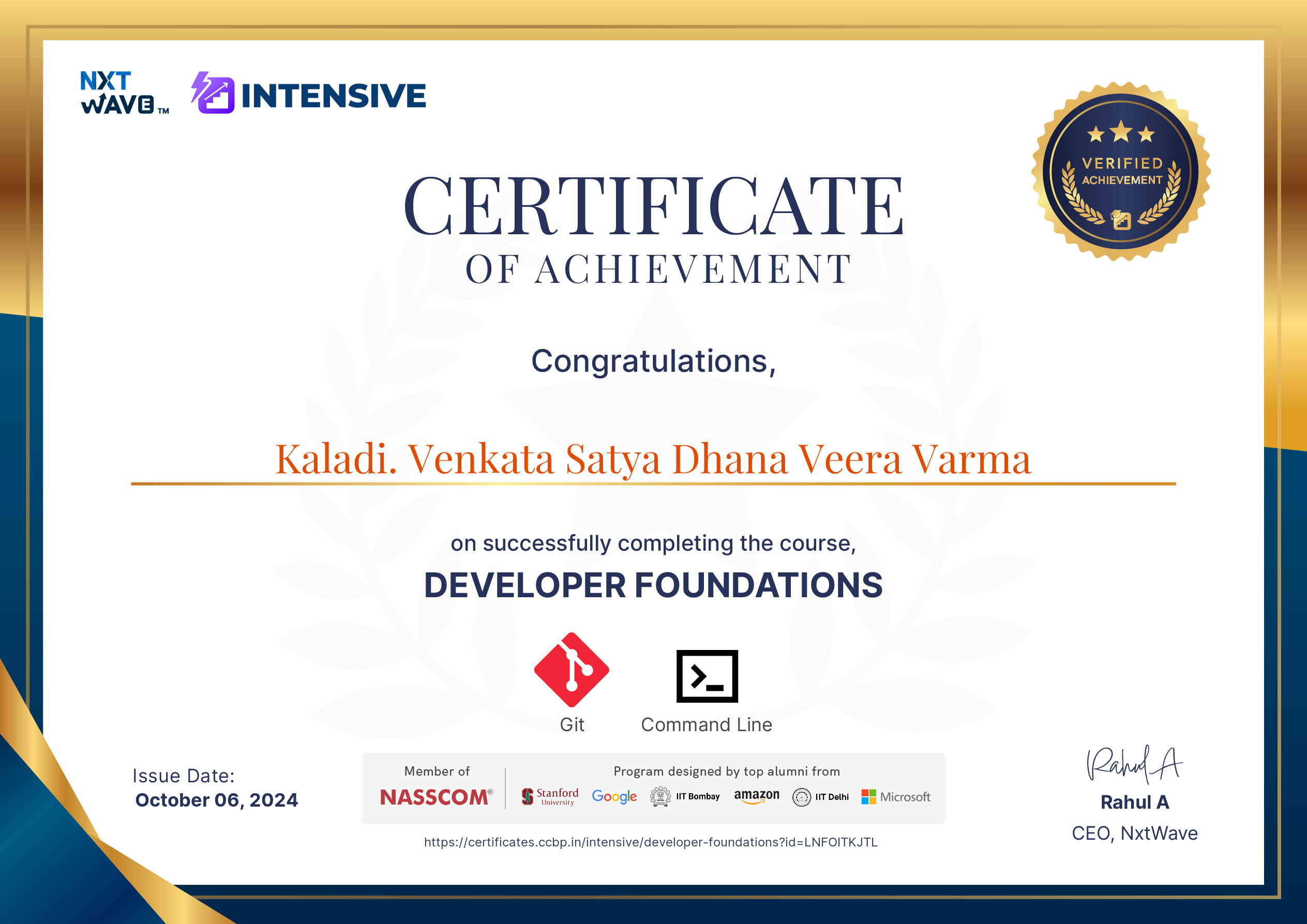 Venkata Satya Dhana Veera Varma Kaladi - Fellow at NXTWAVE'S CCBP 4.0 Intensive | Learning ...