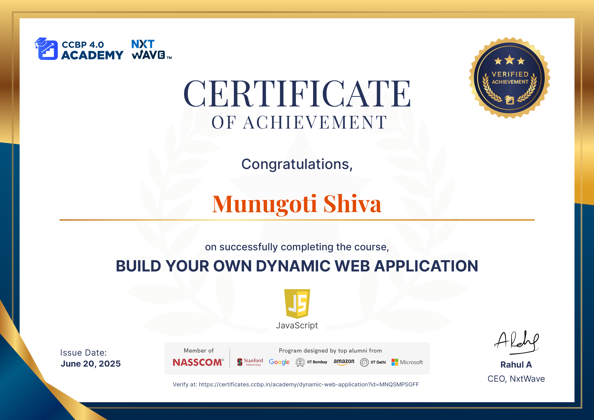 Shiva Munugoti - I'm a student at NxtWave's CCBP 4.0 Academy, where I'm ...