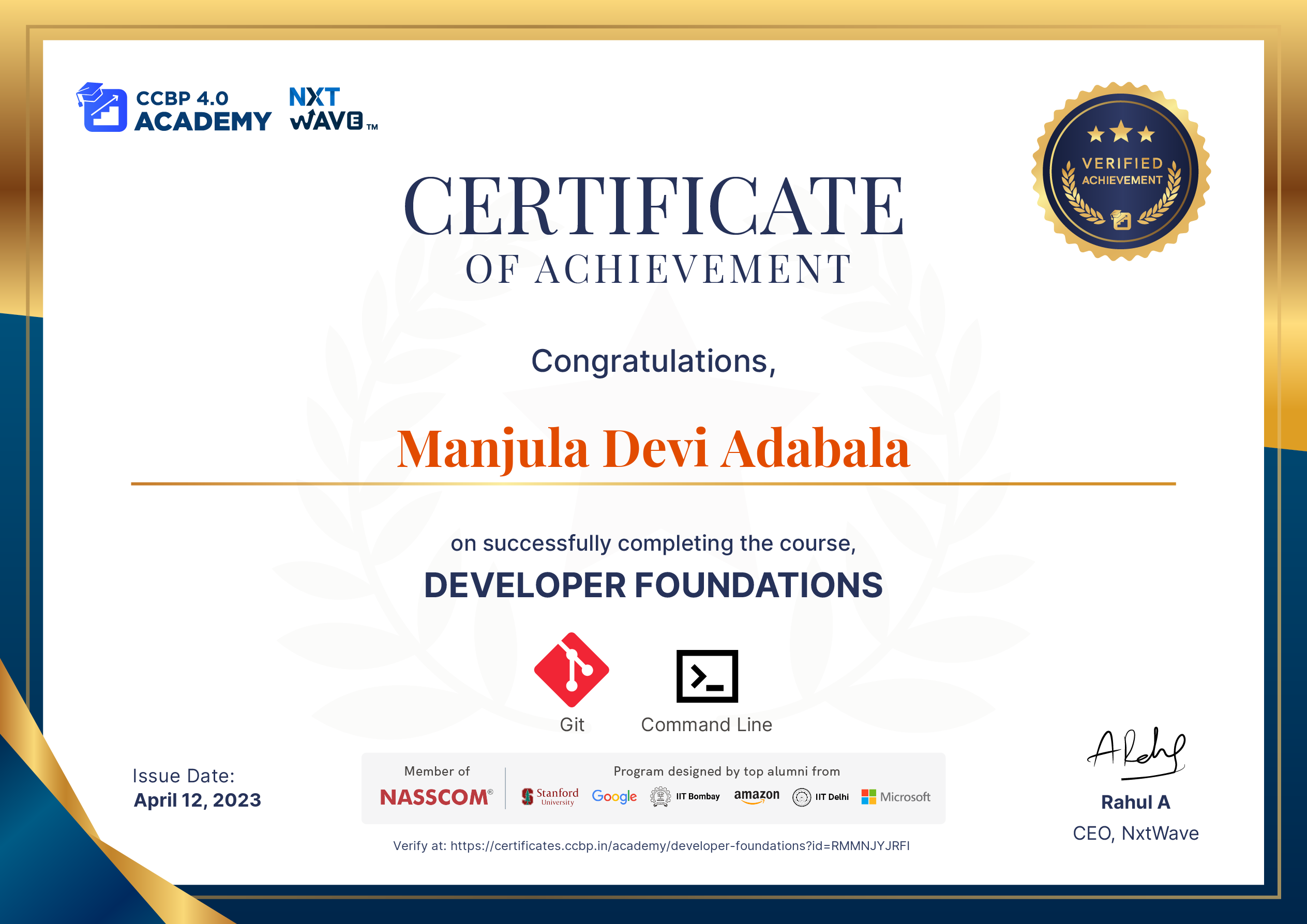 ADABALA MANJULA DEVI - Fellow at NxtWave's CCBP Academy | Python, JavaScript, SQL, HTML, CSS ...
